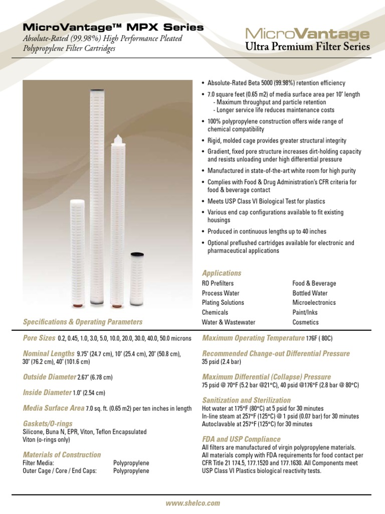 Shelco MPX Filter Cartridges | PDF | Water | Filtration