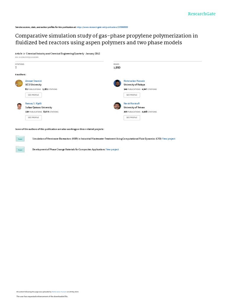 Comparative Simulation Study of Gas-Phase Propylene Polymerization in Uidized Bed Reactors Using ...