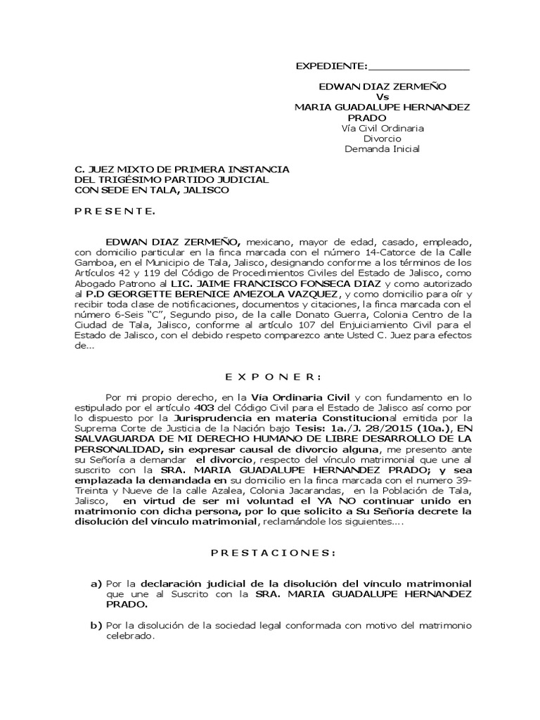 Divorcio Incausado Edwan | PDF | Divorcio | Caso de ley