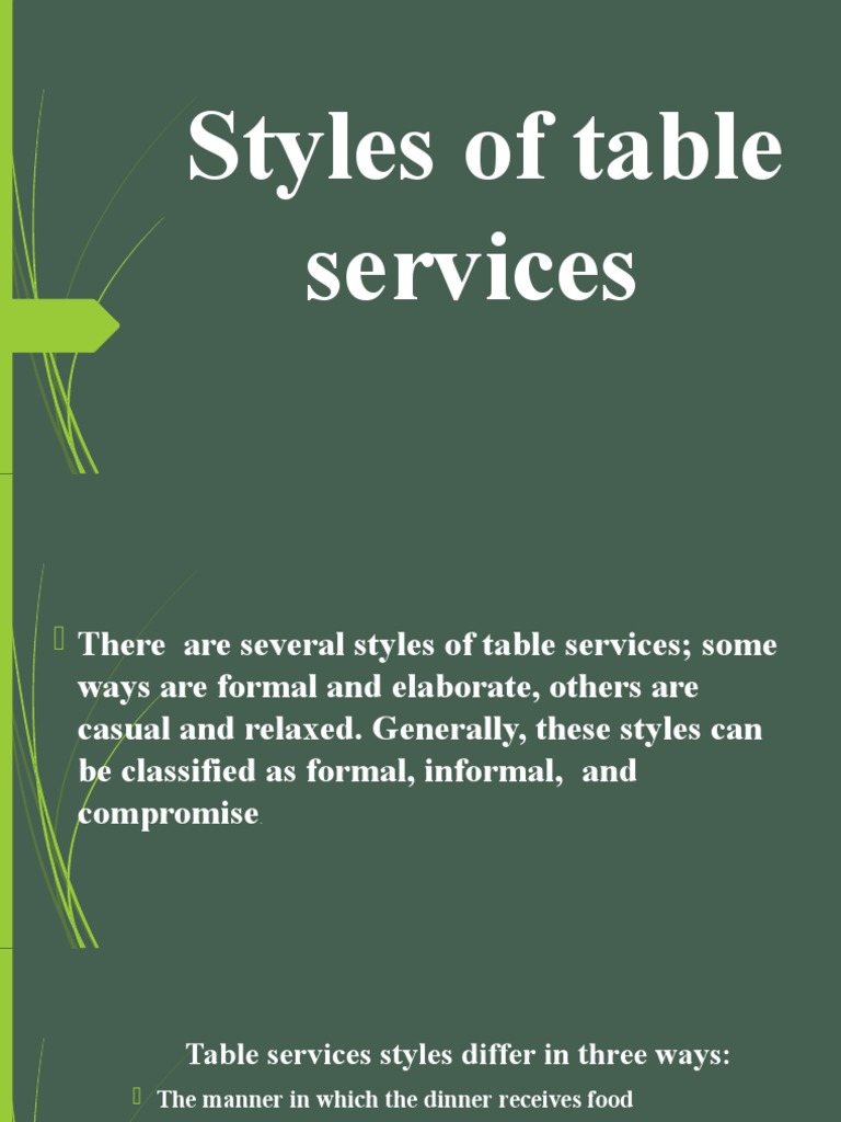 Styles of Table Service | PDF | Tableware | Buffet