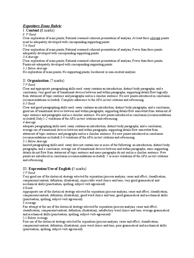 Expository Essay Rubric | PDF | Paragraph | Essays