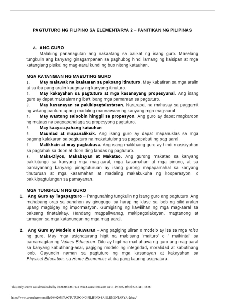 Pagtuturo NG Filipino Sa Elementarya 2 | PDF