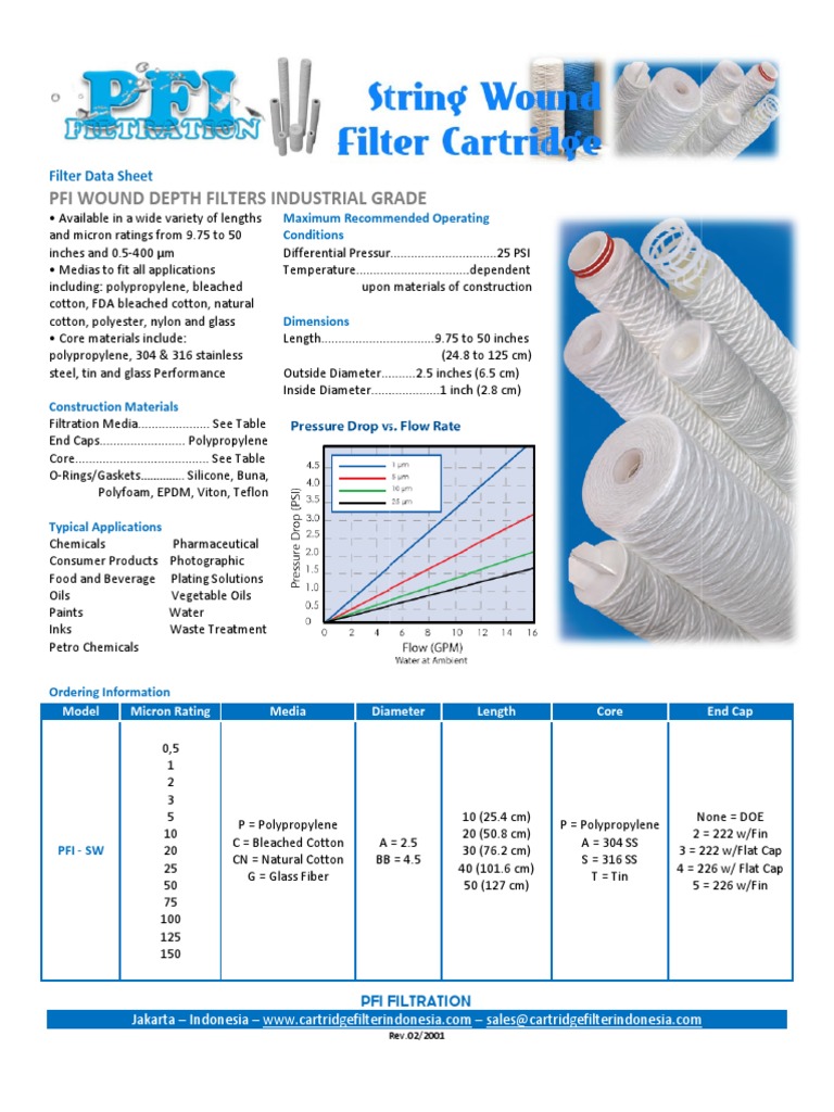 PFI SW Series String Wound Filter Cartridges Data Sheet | PDF | Materials | Chemistry