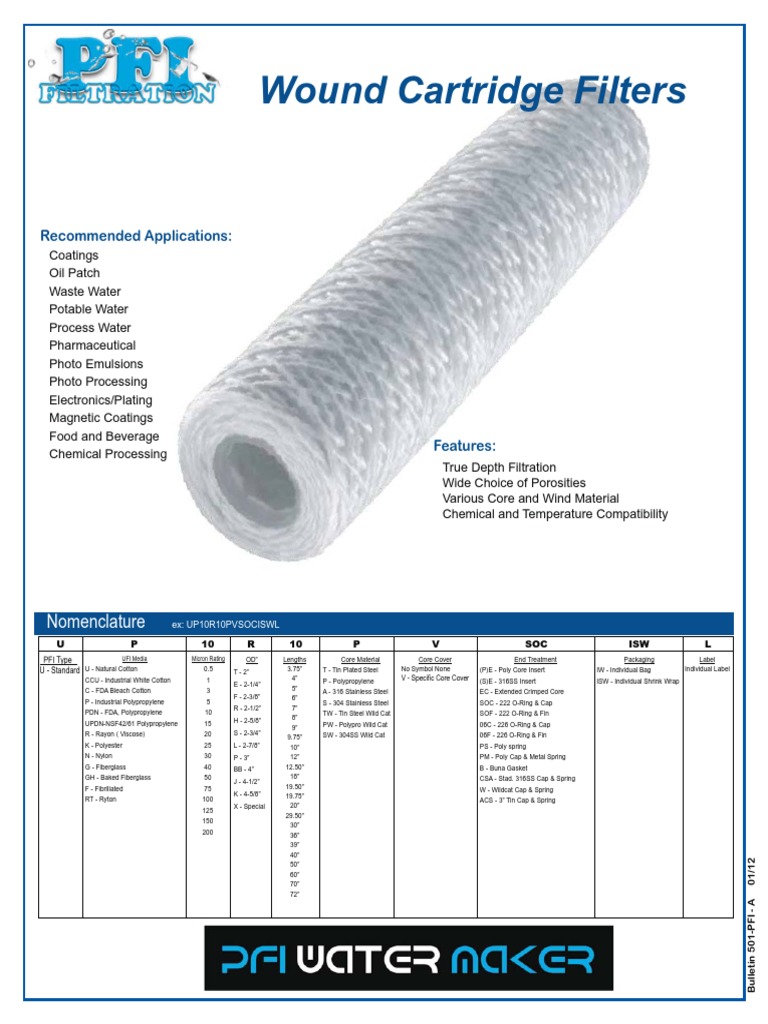 PFI String Wound Cartridge Filter Data Sheet | PDF | Acid | Sodium Hydroxide