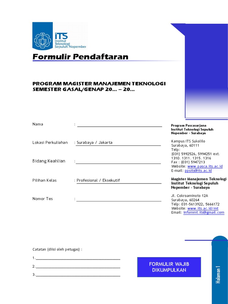 Formulir Pendaftaran MMT Its 2020 | PDF