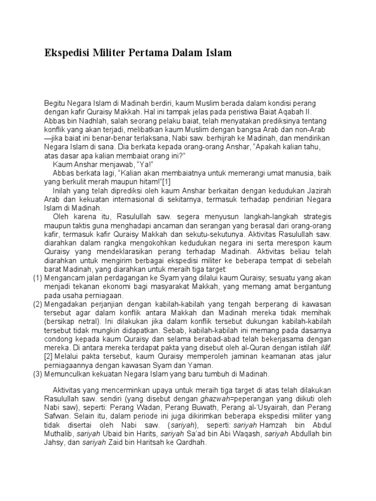 Ekspedisi Militer Pertama Dalam Islam | PDF | Politik | Sejarah Ekspedisi Militer Pertama Dalam Islam | PDF | Politik | Sejarah