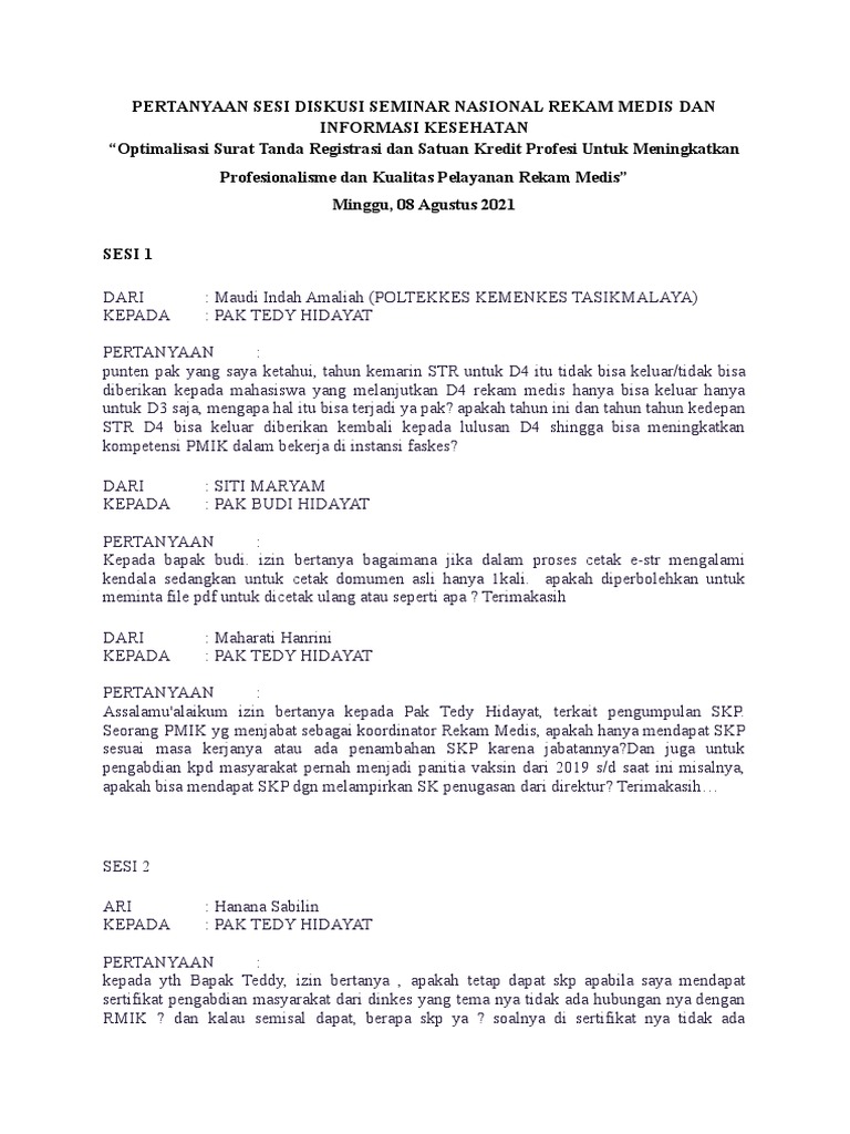 Pertanyaan Sesi Diskusi Seminar Nasional | PDF | Karier & Perkembangan