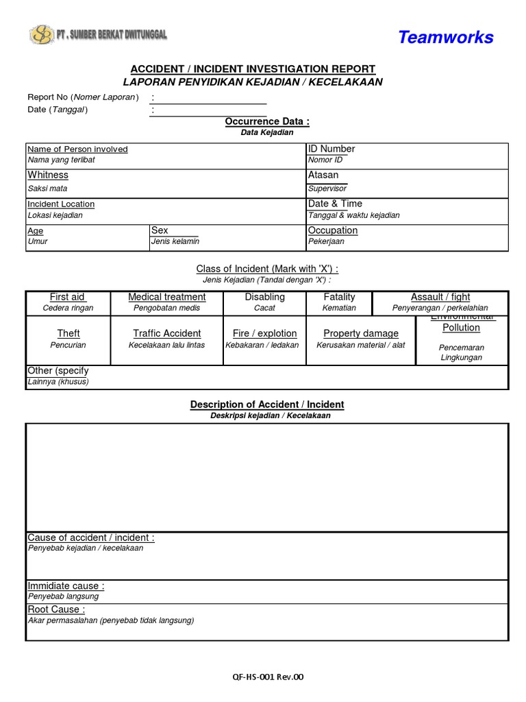 Accident - Incident Investigation Report (QF-HS-001 Rev.00) | PDF
