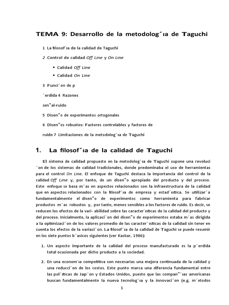TEMA 9: Desarrollo de La Metodolog Ia de Taguchi | PDF | Diferencia | Experimentar