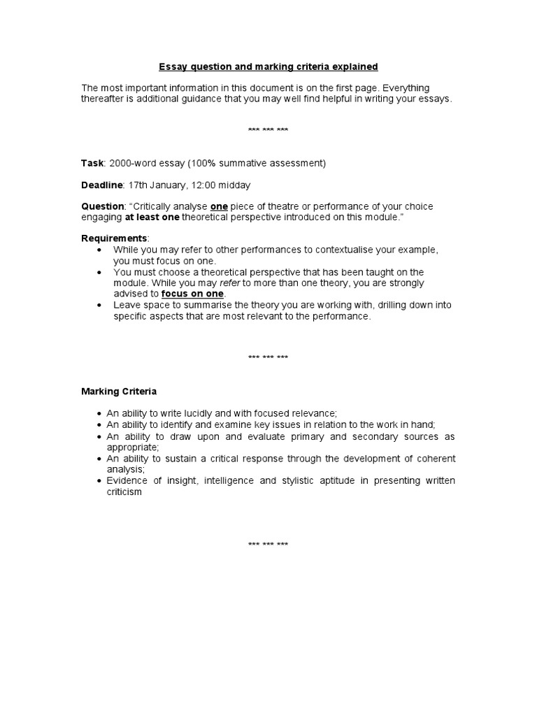 Essay Question and Marking Criteria Explained | PDF | Essays | Critical ...