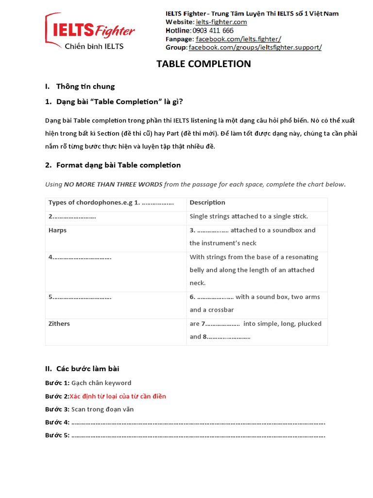 IELTS Table Completion Guide | PDF
