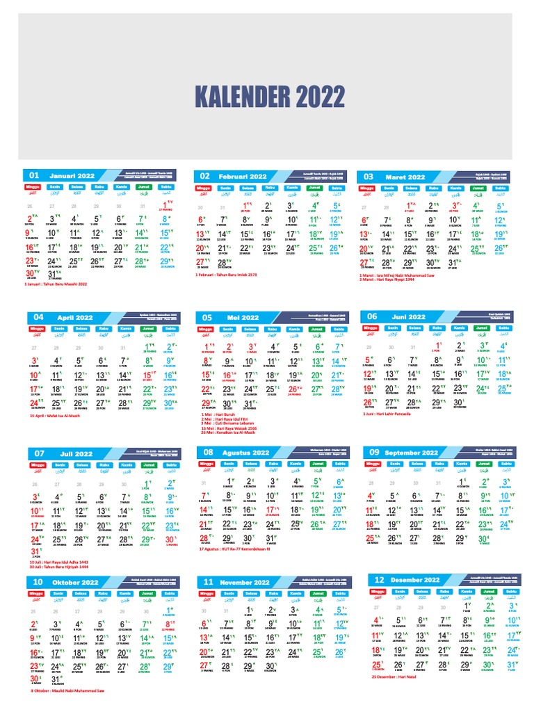 Kalender Lengkap 2022 Jawa-Hijriyah | PDF