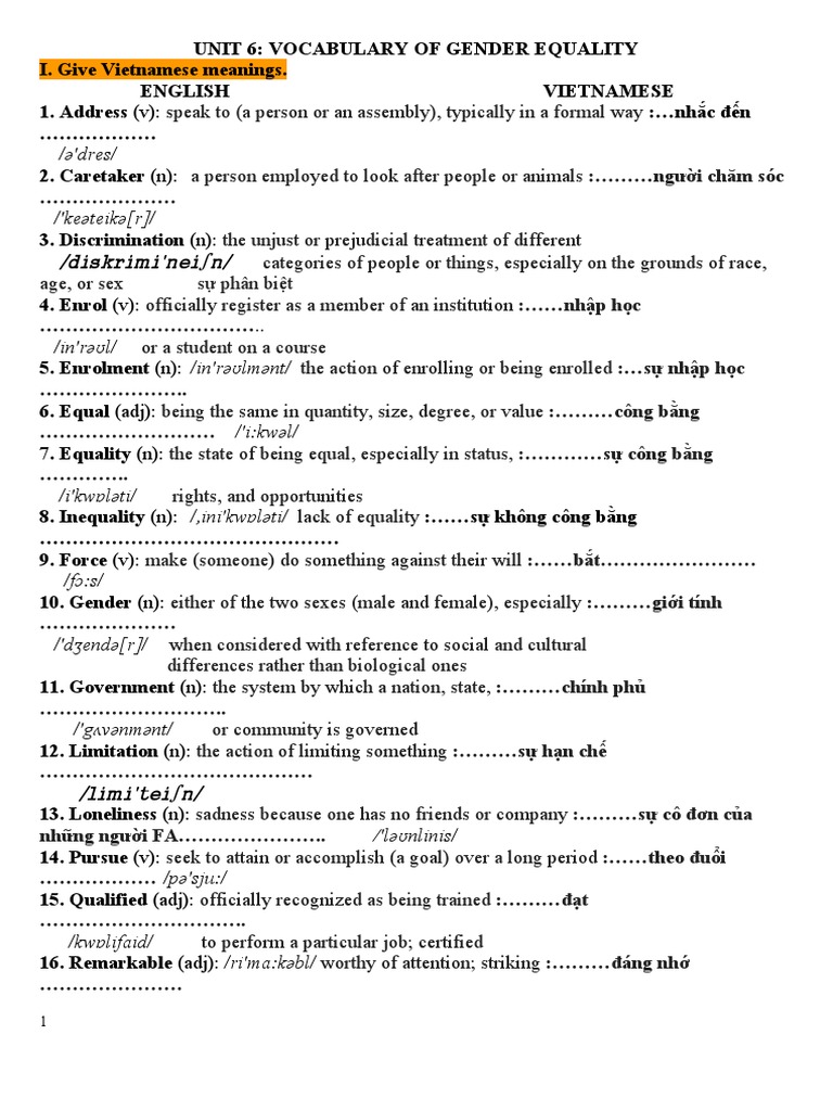 E 10-Unit 6-Vocabulary Exercises | PDF | Suffragette | Gender Studies