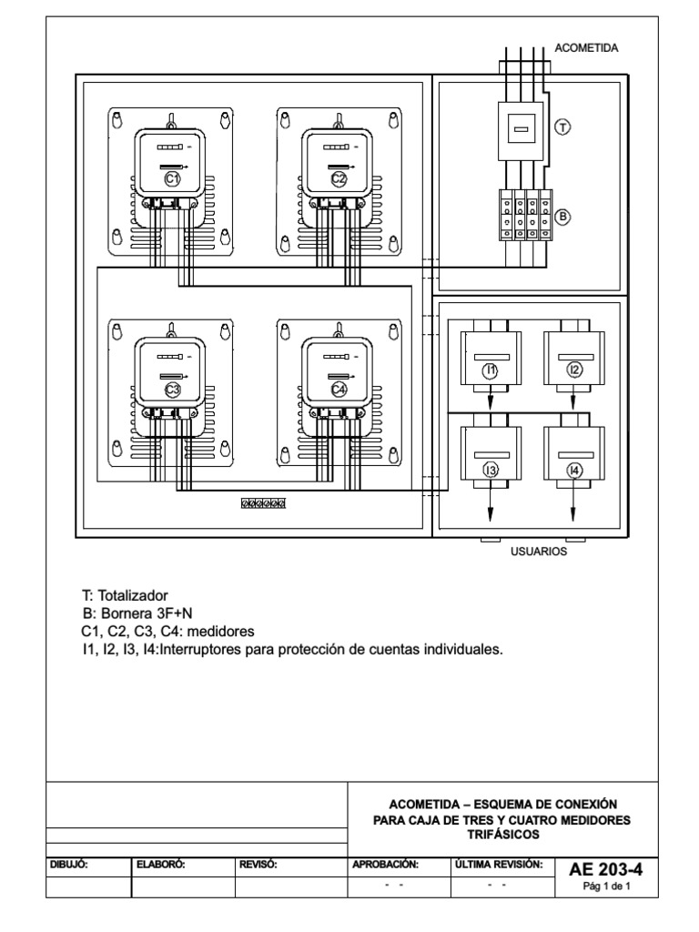 Ae 203-4 Acometida - Esquema de Conexion para Caja de Tres y Cuatro Medidores Trifasicos | PDF
