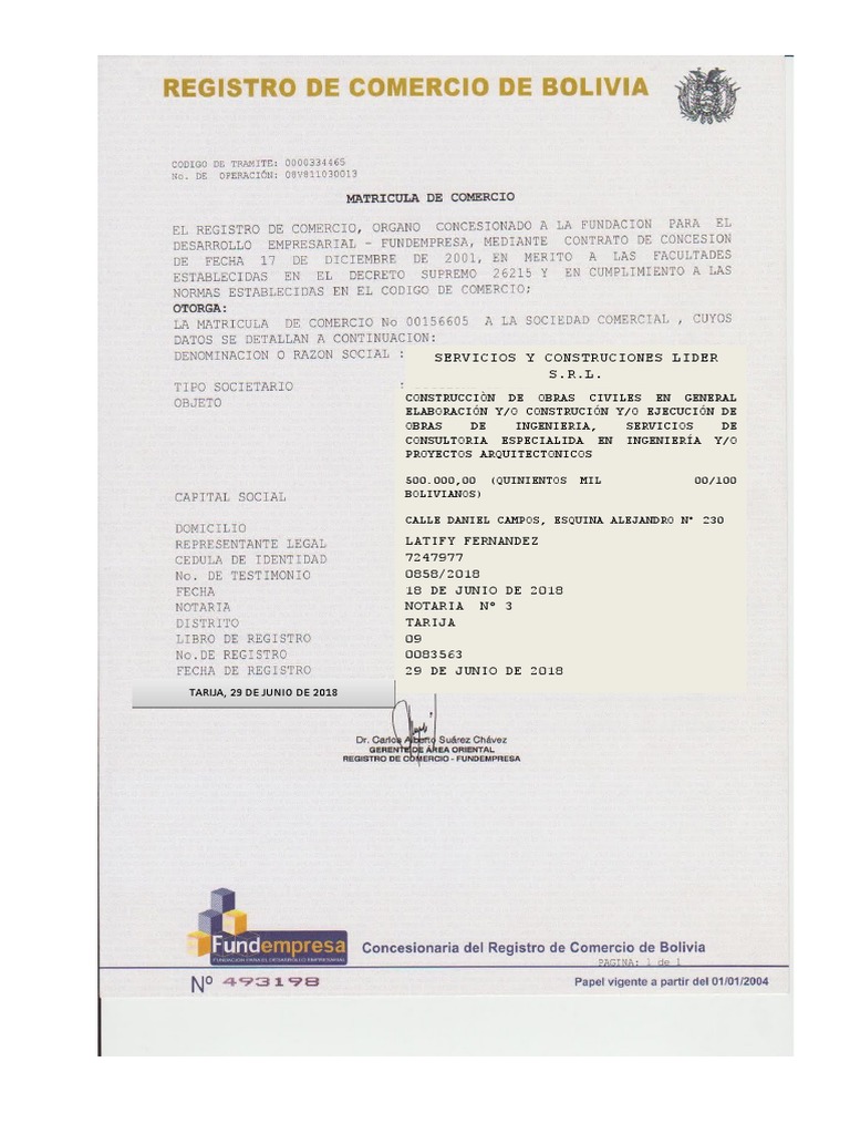 Matricula de Comercio | PDF