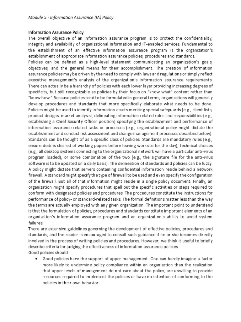 ITEC 85 Module 5 - Information-Assurance-Policy | PDF | Information ...