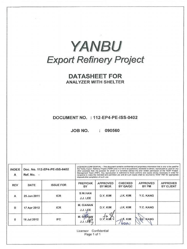 Yanbu Export Refinery Analyzer Datasheet | PDF | Relay | Pressure