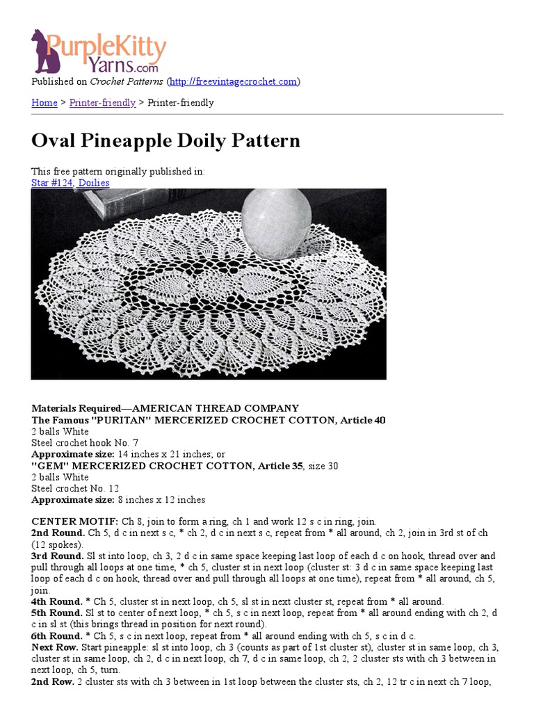 Oval Pineapple Doily Pattern 1 | Download Free PDF | Crochet | Textiles