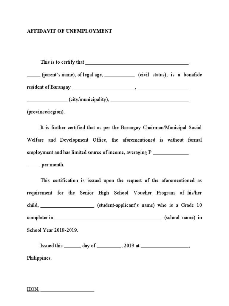 Municipal Unemployment Affidavit Sample | PDF | Social Science | Law
