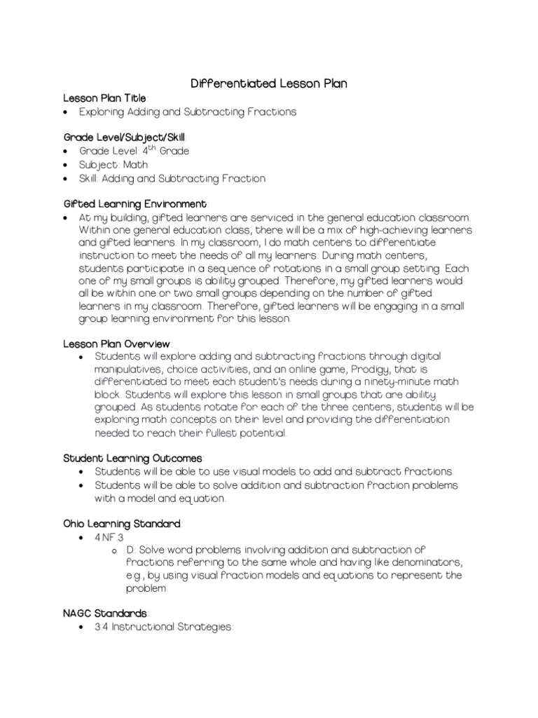 Differentiated Fractions Lesson Plan | PDF | Differentiated Instruction ...