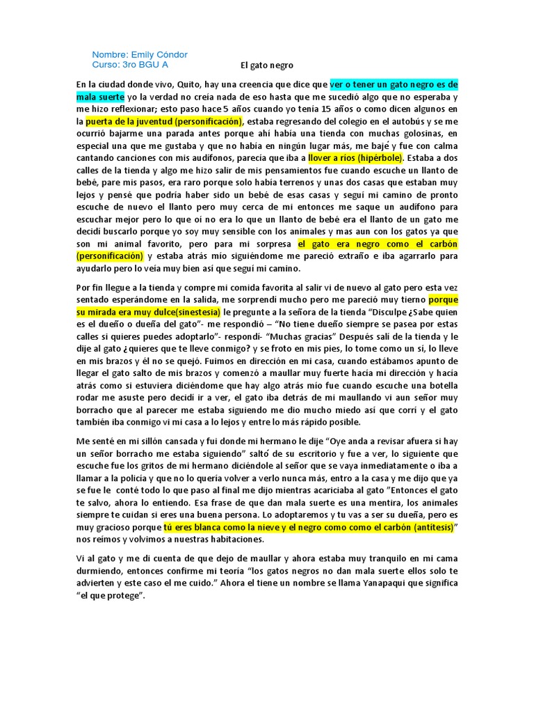 El Gato Negro Cuento | PDF | Gatos