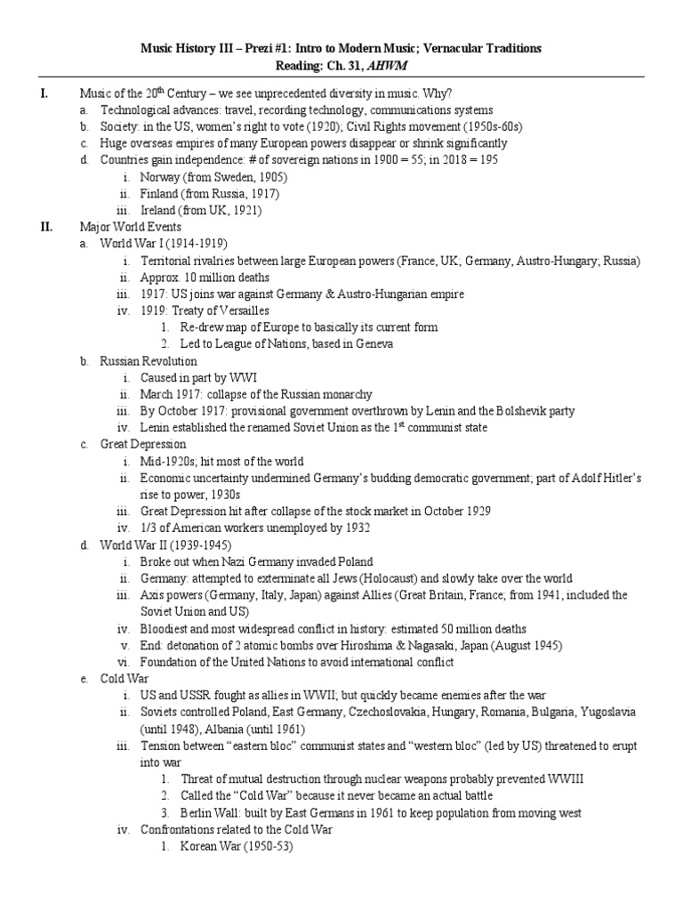 Music History III Prezi Outlines | PDF | Cold War | Phonograph