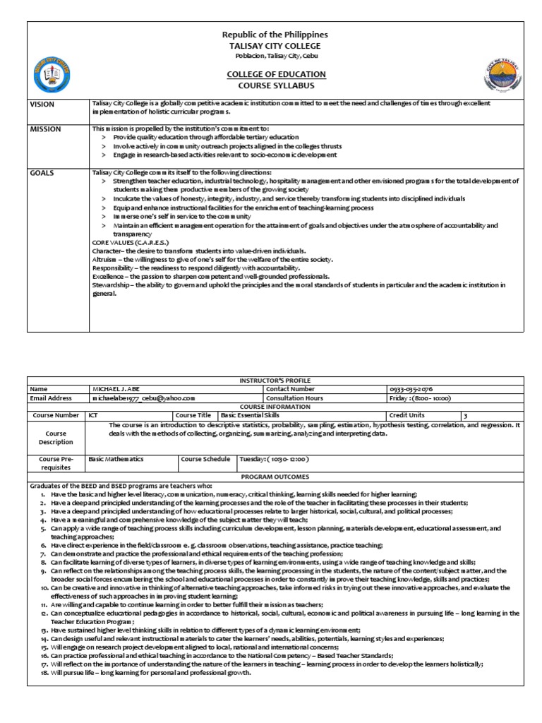 Syllabus For Statistics Rev.01 (EDUCATION) | PDF | Learning | Teachers