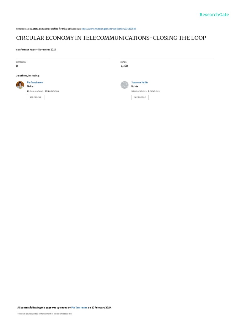 Circular Economy in Telecommunications-Closing The Loop: November 2018 ...