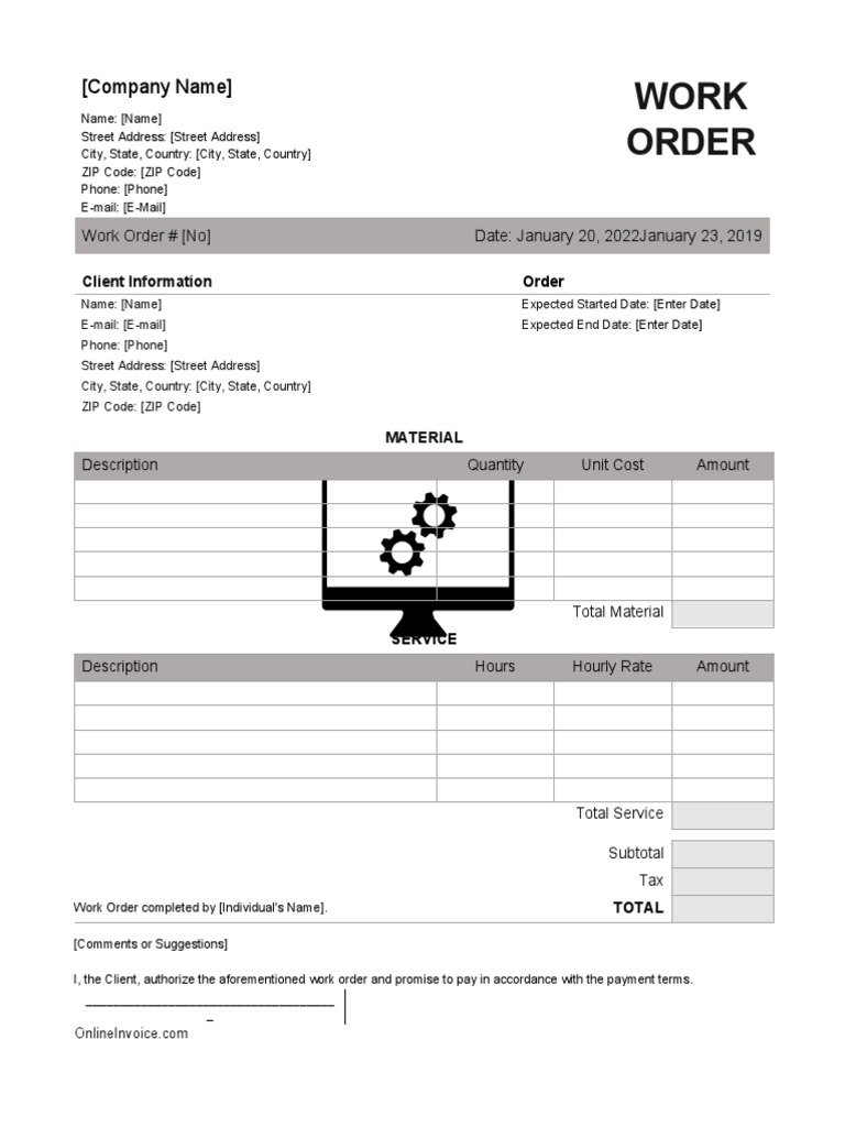 Computer Repair Work Order Template | PDF