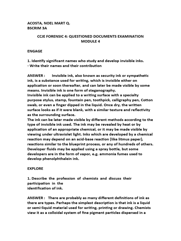 Forensic Examination of Questioned Documents: A Study of Invisible Inks ...
