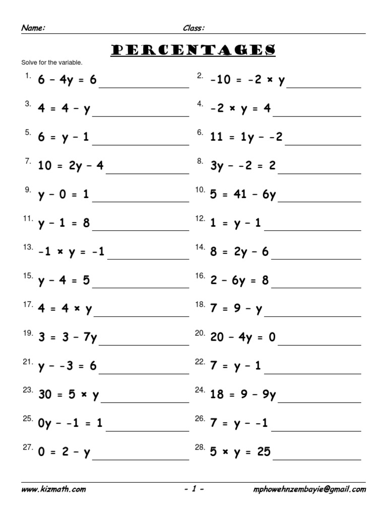 Percentages: Solve For The Variable | PDF | Mathematics | Algebra