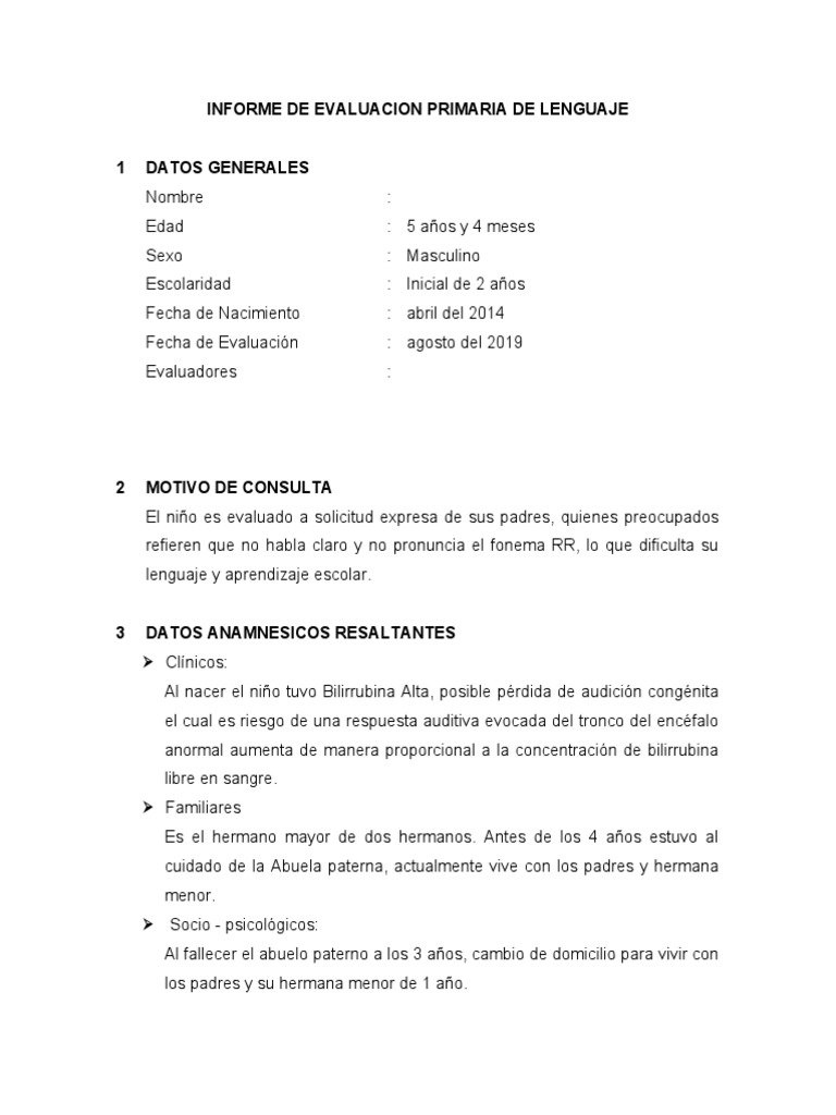 Modelo de Informe en Word | PDF | Fonología | Especialidades Medicas