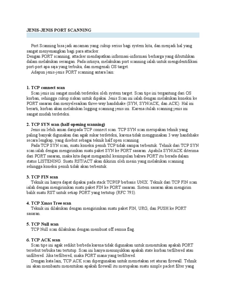 JENIS Port Scanning | PDF