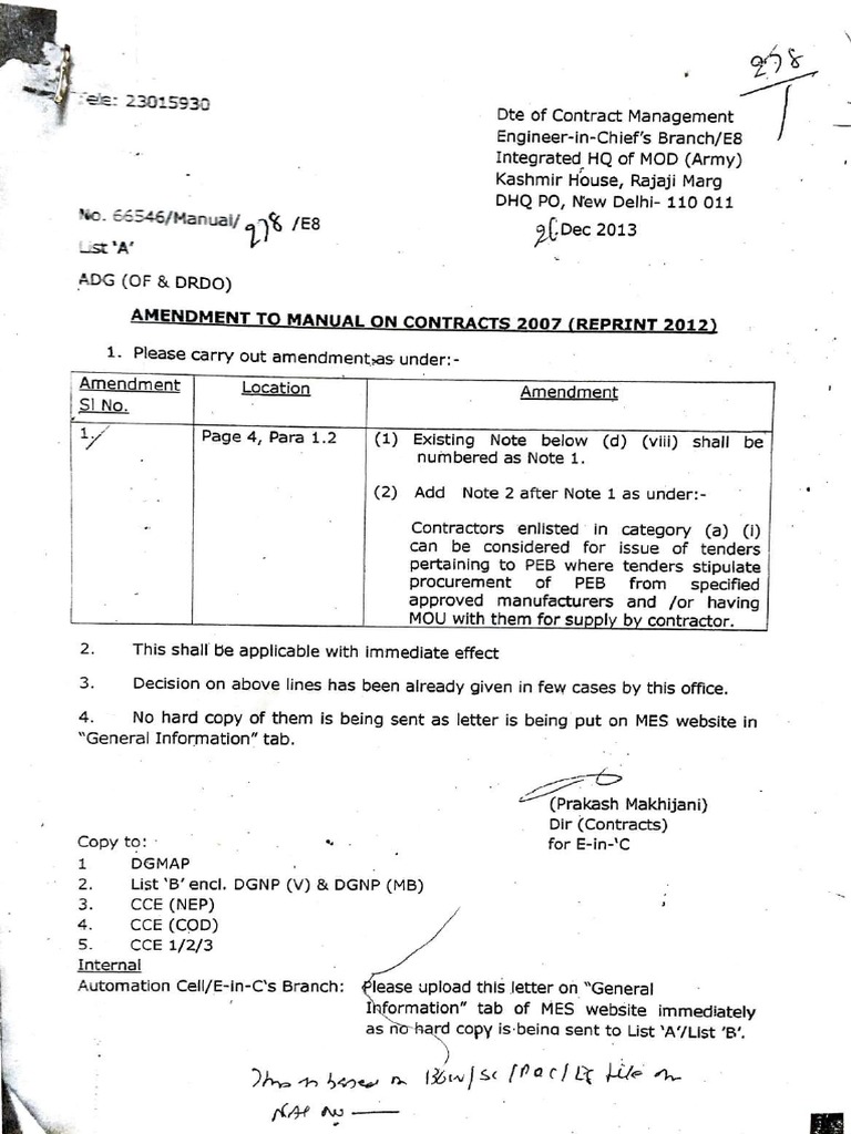 Amendment To Manual On Contracts 2007 (Reprint 2012) | PDF