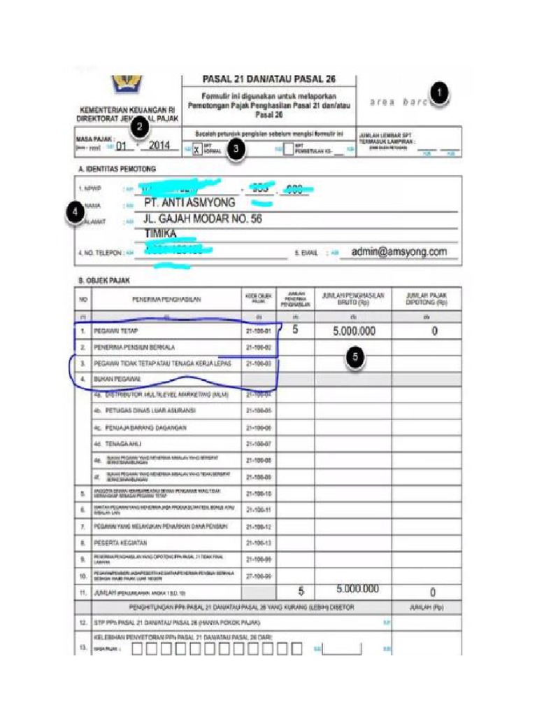 Contoh SPT Masa PPH Pasal 21 | PDF