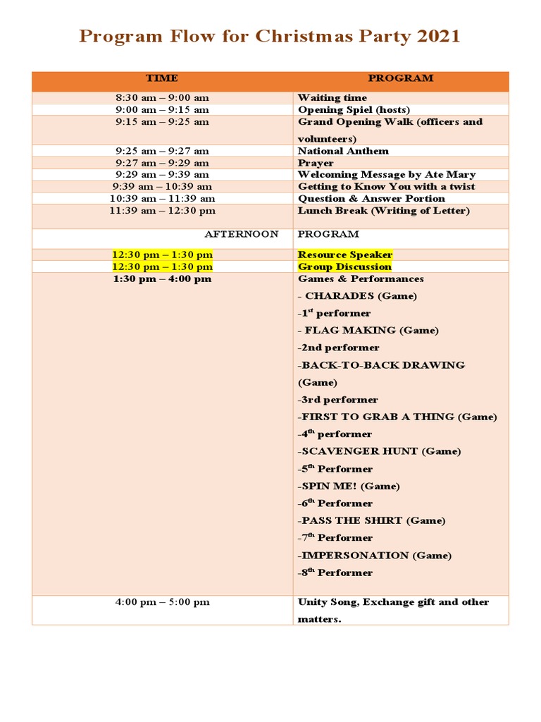 Program Flow For Christmas Party 2021 | PDF