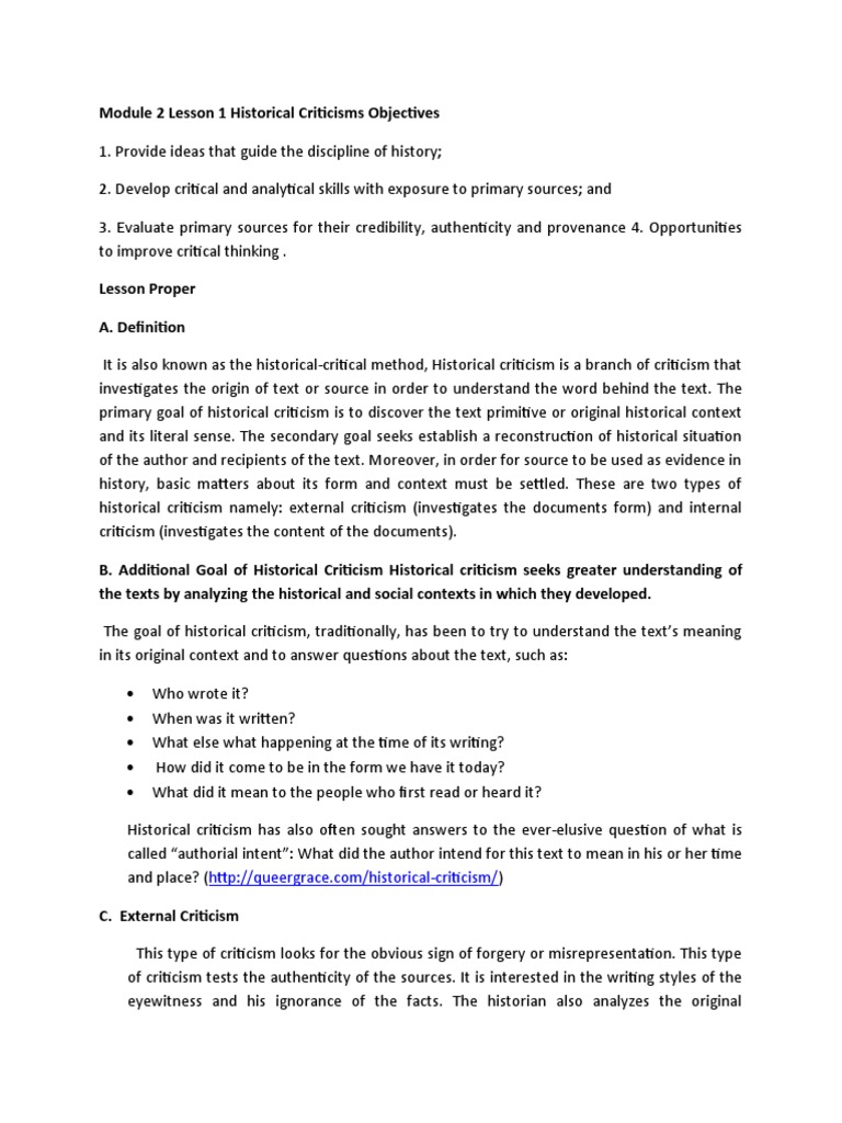 Module 2 Lesson 1 Historical Criticisms | PDF | Witness | Human ...