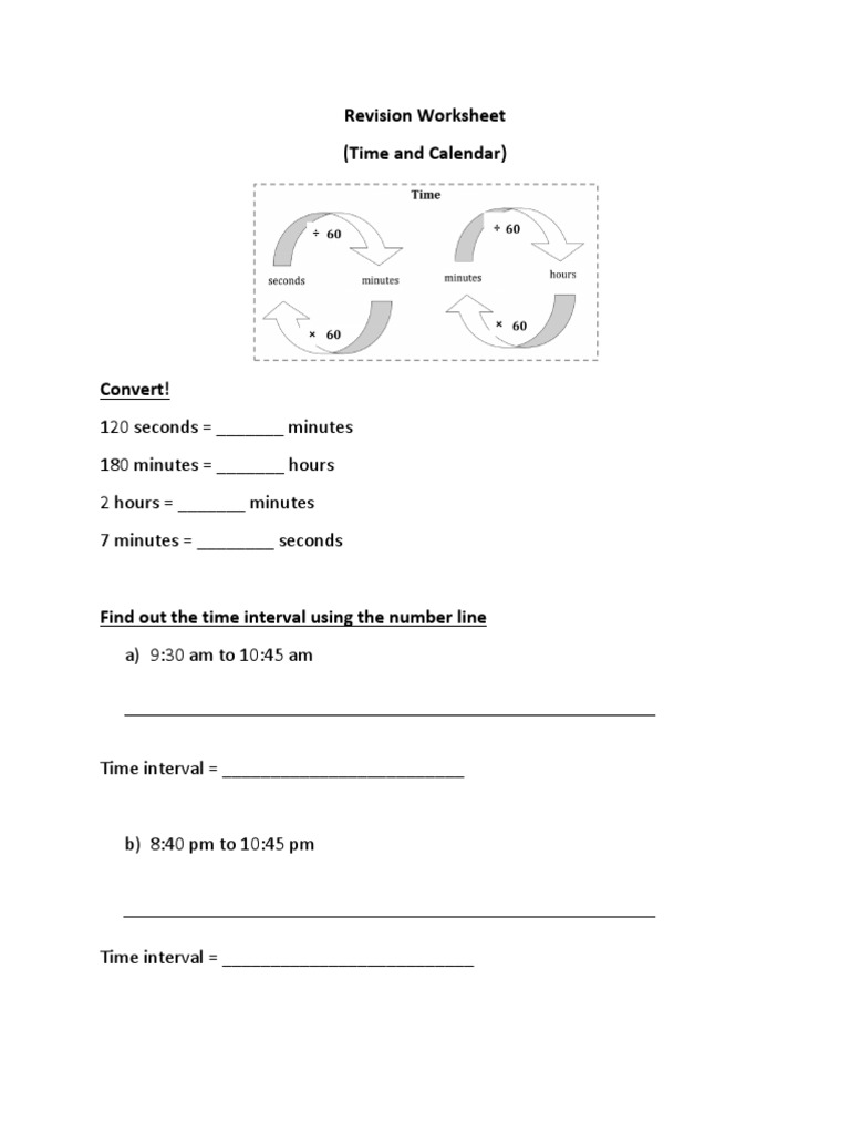 Time Conversion and Interval Worksheet | PDF