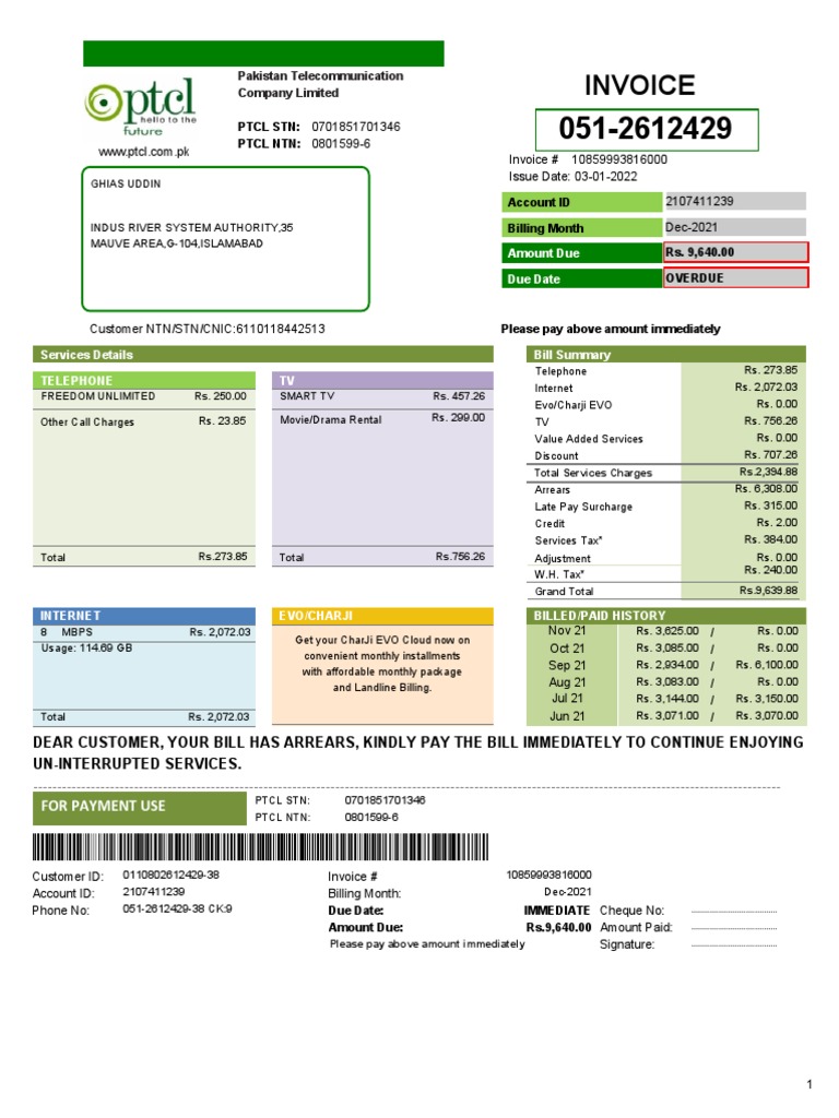 BILL | PDF | Telecommunications | Payments