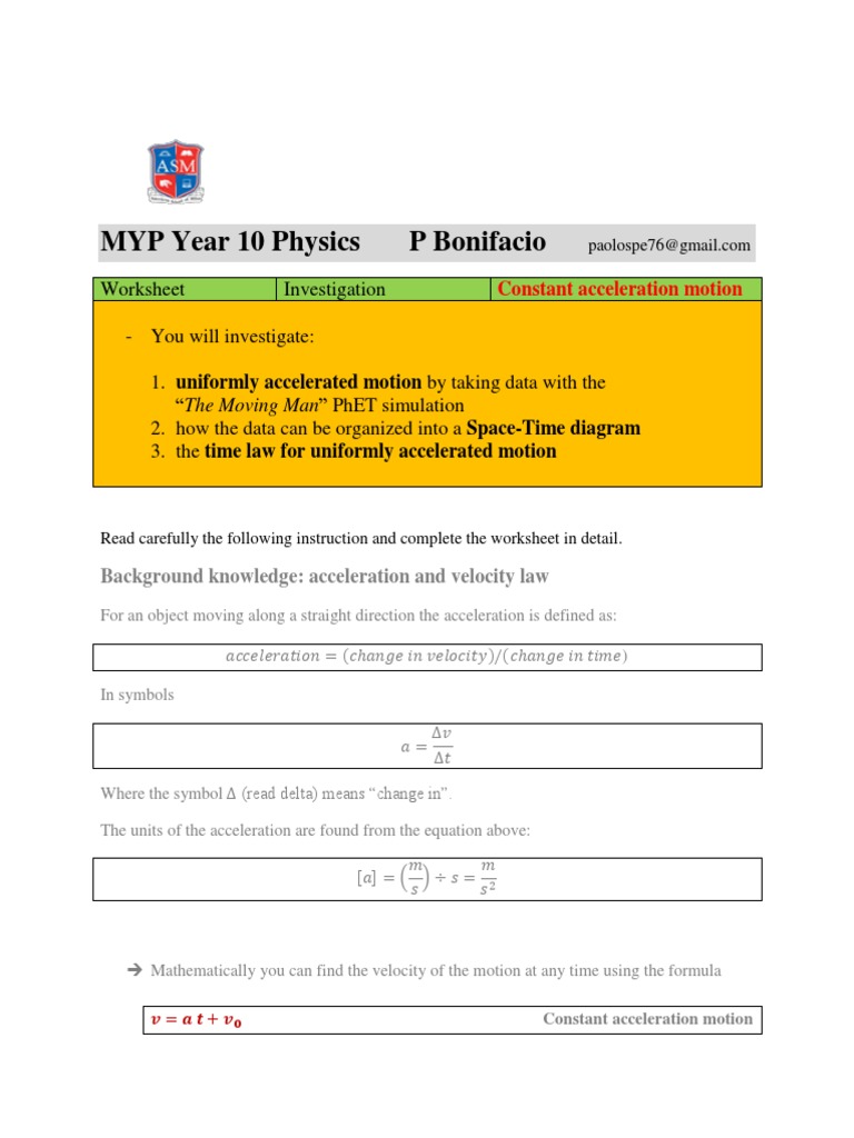 Constant Acceleration Motion Lab Phet Pdf Acceleration Velocity