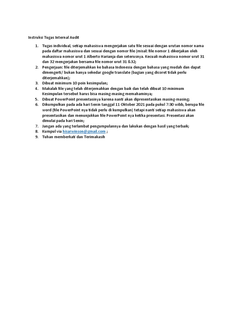 Instruksi Tugas Internal Audit | PDF