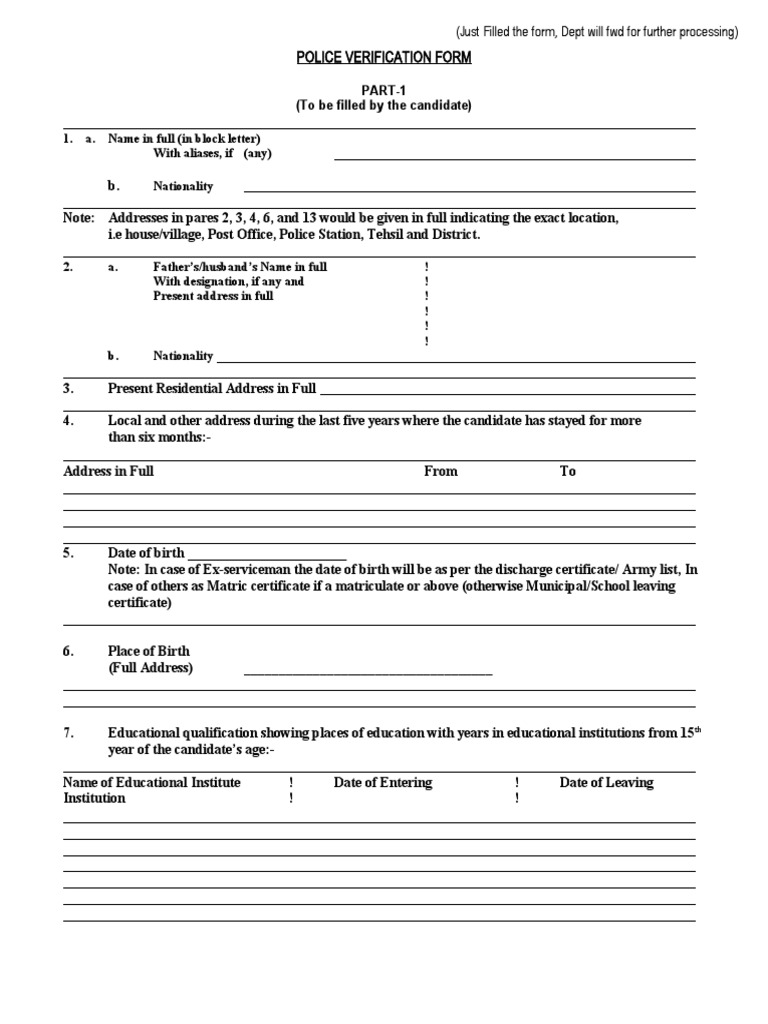 Police Verification Form Instructions | PDF | Military Discharge ...