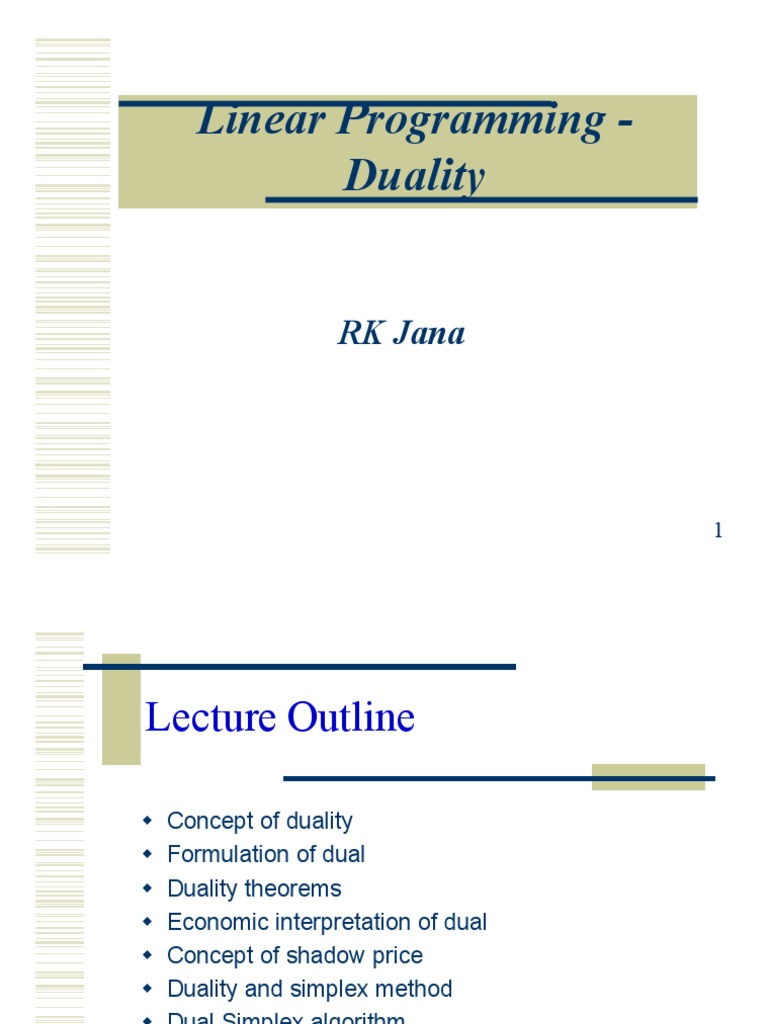 Session 07 Duality Theory | PDF | Mathematics | Computational Science