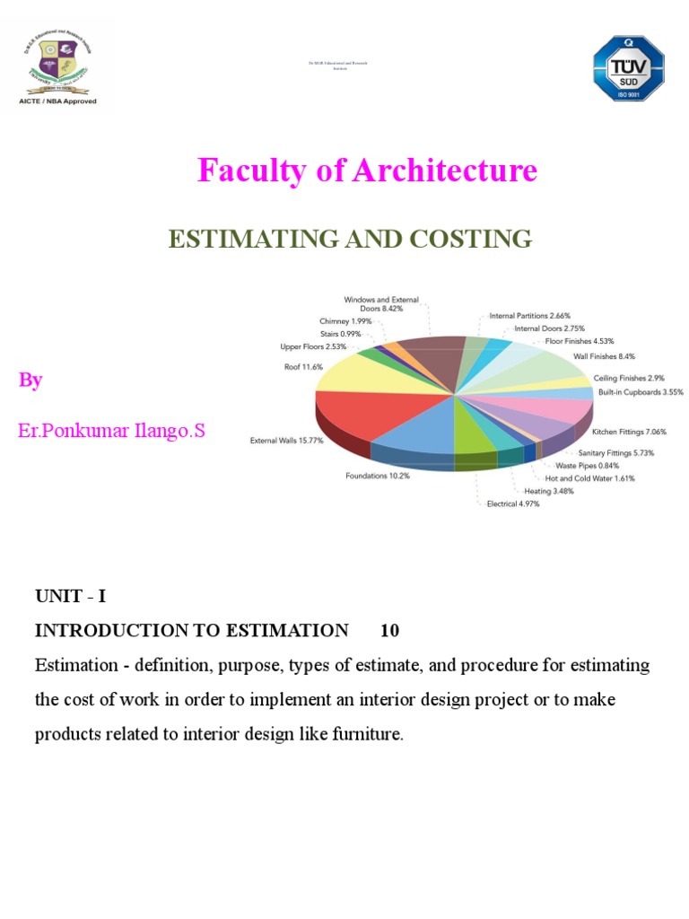 B.design - Unit - I - Estimating & Costing | PDF | Specification (Technical Standard) | Drywall