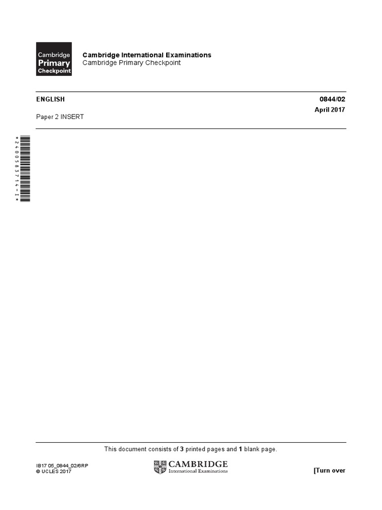 Primary Checkpoint - English (0844) April 2017 Paper 2 Insert | PDF