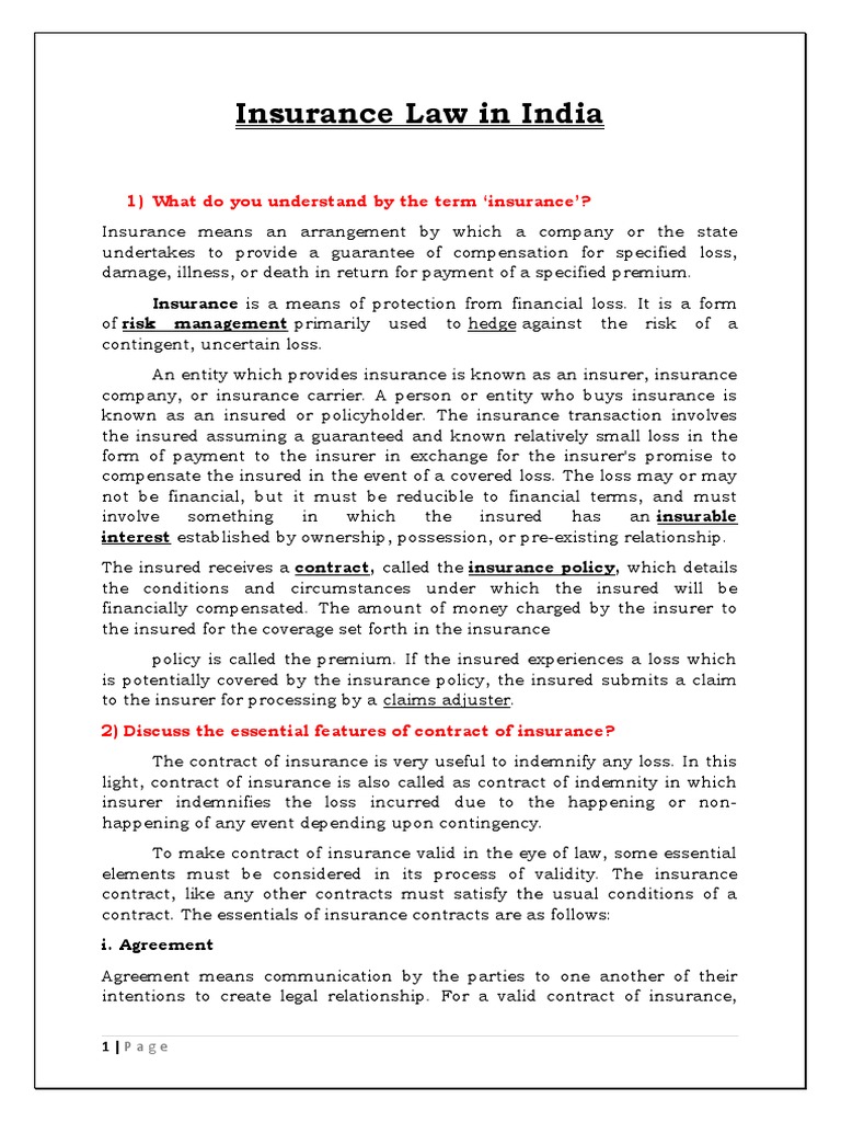 Overview of Insurance Law in India | PDF | Insurance | Life Insurance