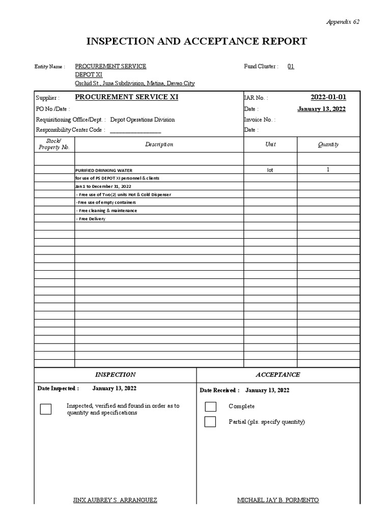 Inspection & Acceptance 2022 (IAR) | PDF