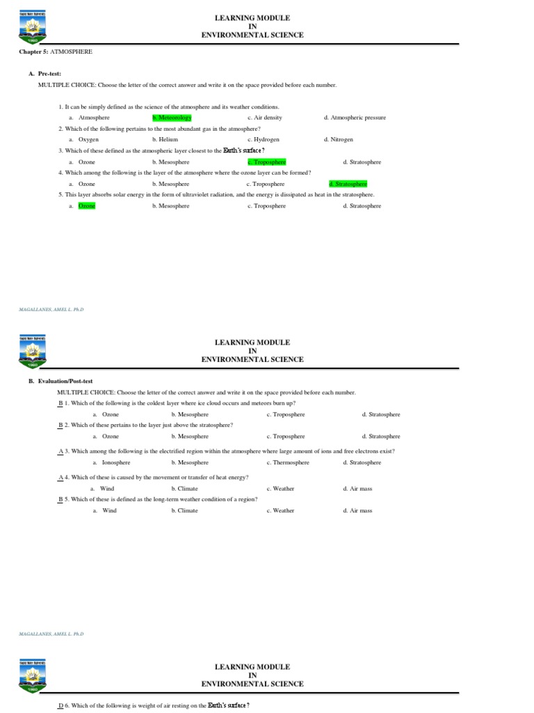 Learning Module IN Environmental Science: Chapter 5: ATMOSPHERE ...