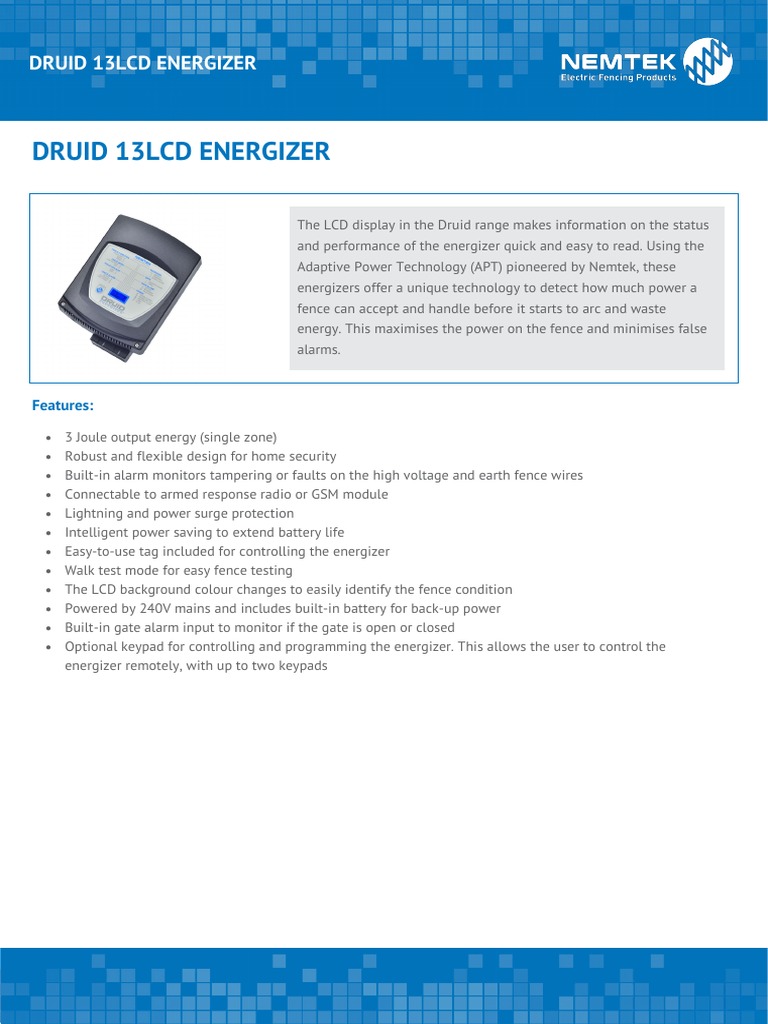NEMTEK Druid 13LCD Energizer | PDF