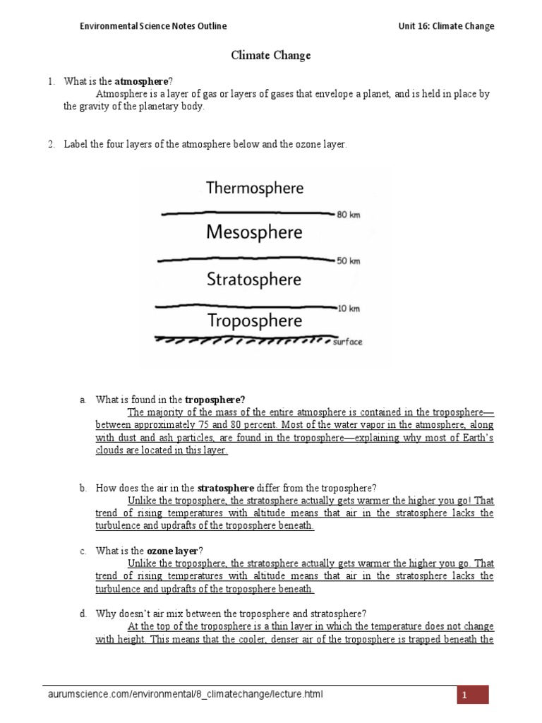 Environmental Science Notes Outline Unit 16: Climate Change | PDF ...